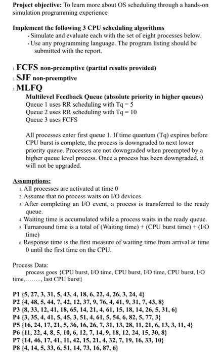 Solved Project objective: To learn more about OS scheduling | Chegg.com
