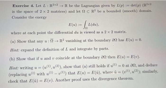 Exercise 4. Let L:R2×2→R be the Lagrangian given by | Chegg.com