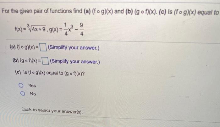 Solved For the given pair of functions find (a) (fog)(x) and | Chegg.com