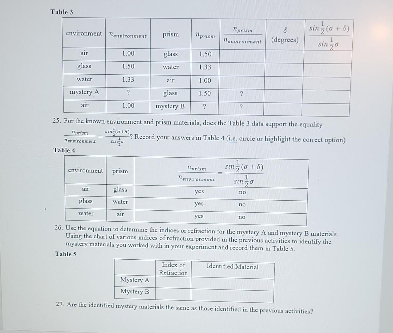 Solved 24. Record the corresponding values in Table 3. | Chegg.com