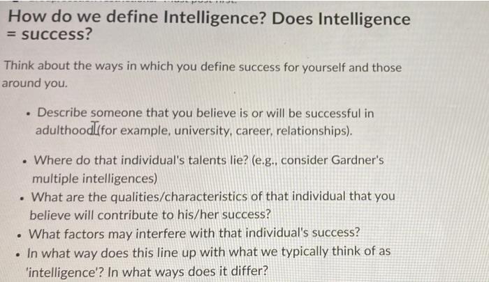 Solved How do we define Intelligence? Does Intelligence = | Chegg.com