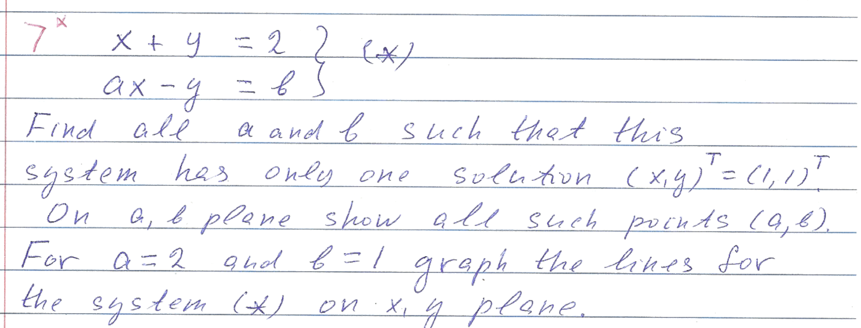 Solved {[x+y,=2],[ax-y,=b]}(*)Find all a and b ﻿such that | Chegg.com