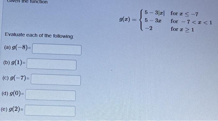 Solved the function g() = 5 - 33 for I