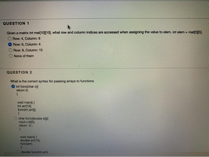 Solved QUESTION 1 Given a matrix int mat[10][10]. what row | Chegg.com