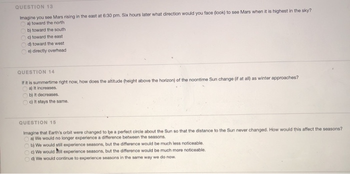 Solved QUESTION 13 Imagine you see Mars rising in the cast | Chegg.com