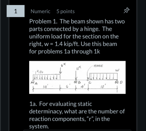 Solved 1Numeric5 ﻿pointsProblem 1. ﻿The beam shown has two | Chegg.com