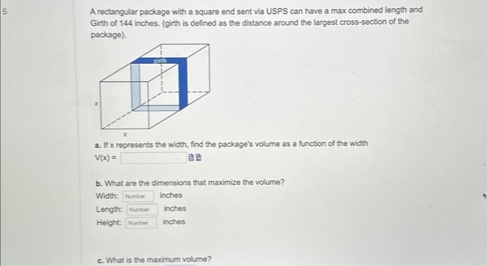Solved A rectangular package with a square end sent via USPS | Chegg.com