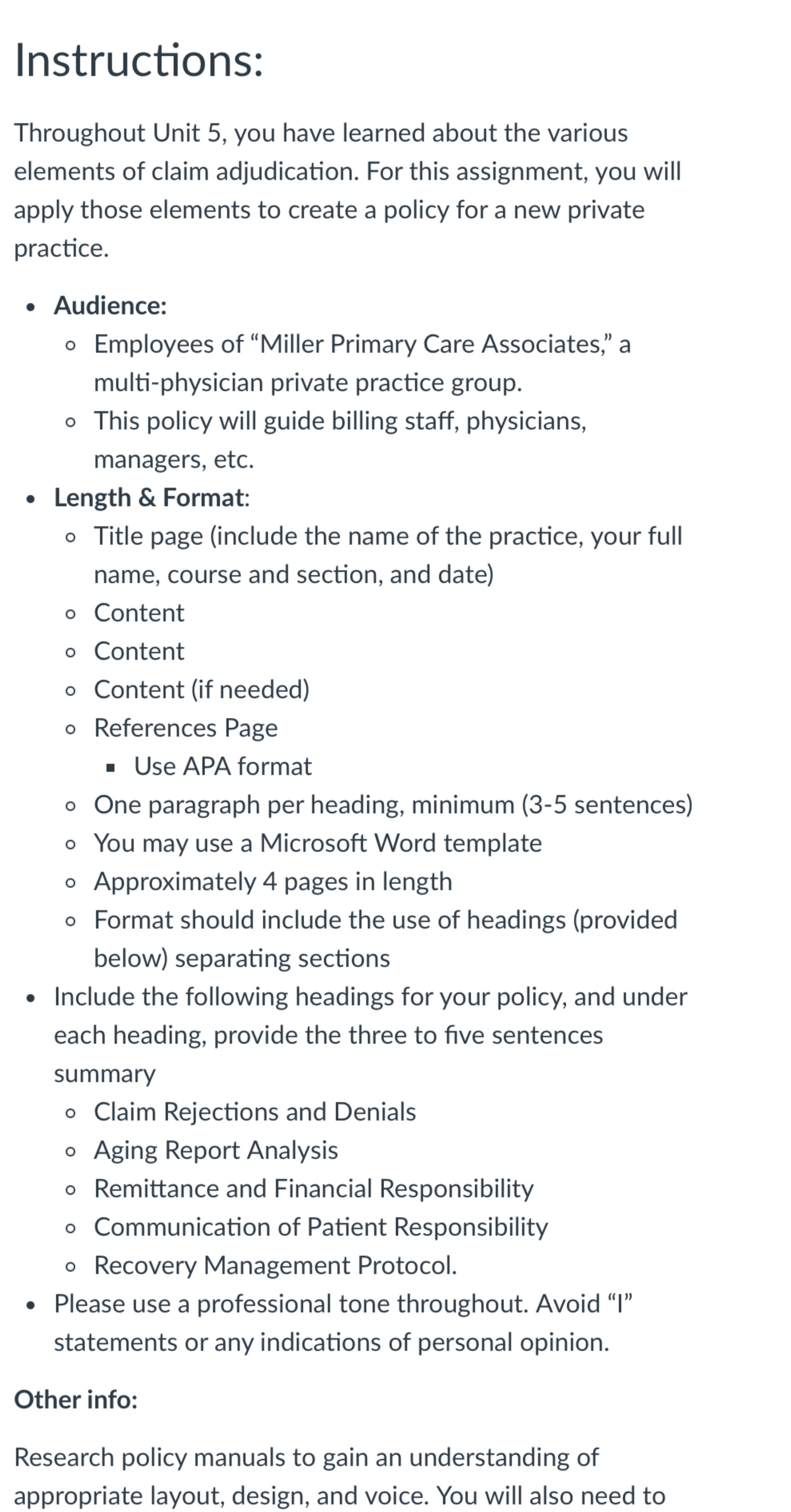 Instructions:Throughout Unit 5, ﻿you have learned | Chegg.com