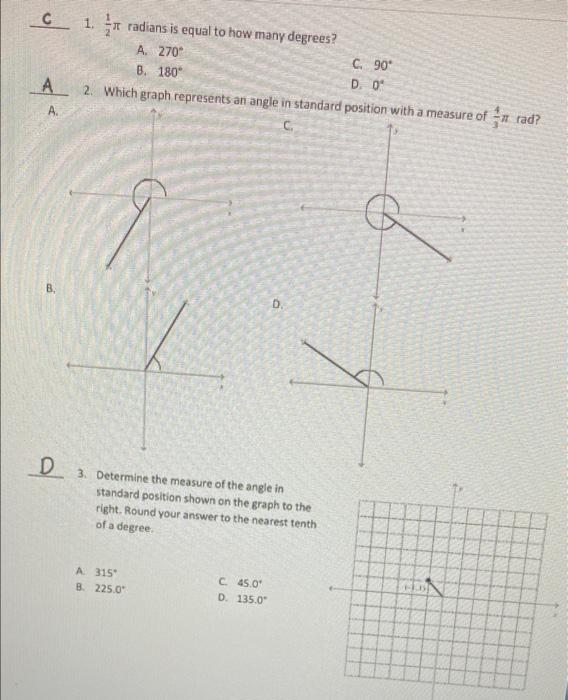 Solved C. 1. radians is equal to how many degrees? A. 270 C. | Chegg.com