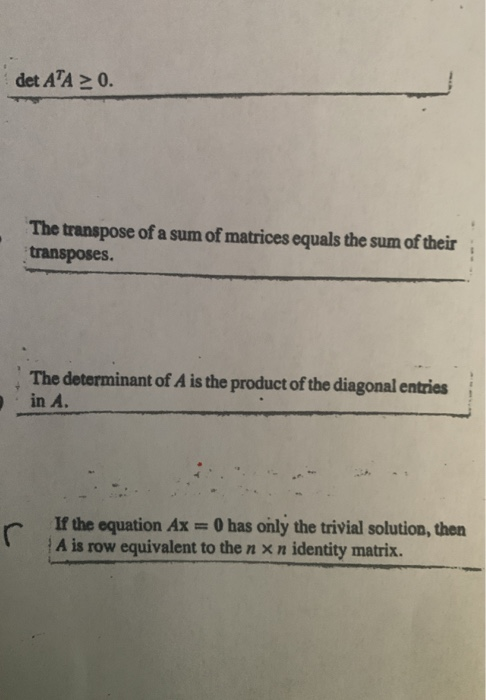 Solved det ATA > 0. The transpose of a sum of matrices | Chegg.com