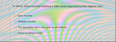 Solved In which metal transfer method is filler metal | Chegg.com