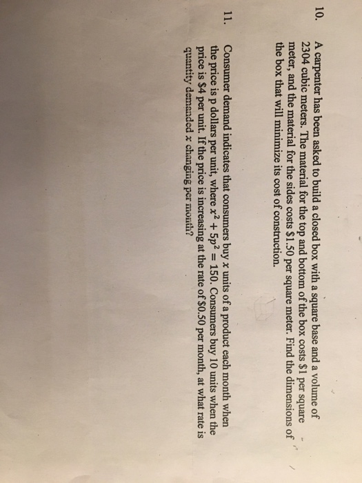 Solved 10. A carpenter has been asked to build a closed box | Chegg.com