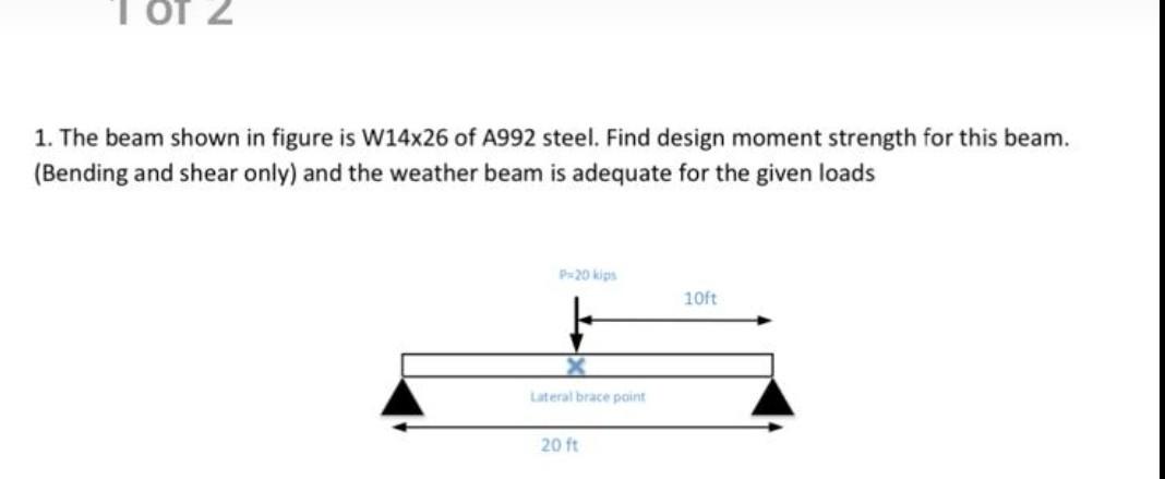 Solved OT 2 1. The beam shown in figure is W14x26 of A992 | Chegg.com