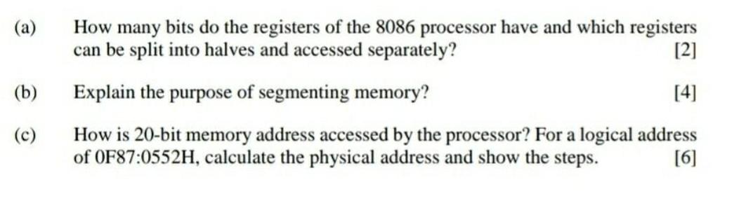 Solved (a) How many bits do the registers of the 8086 | Chegg.com