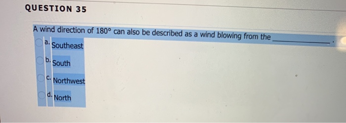 Solved QUESTION 35 A wind direction of 180° can also be | Chegg.com