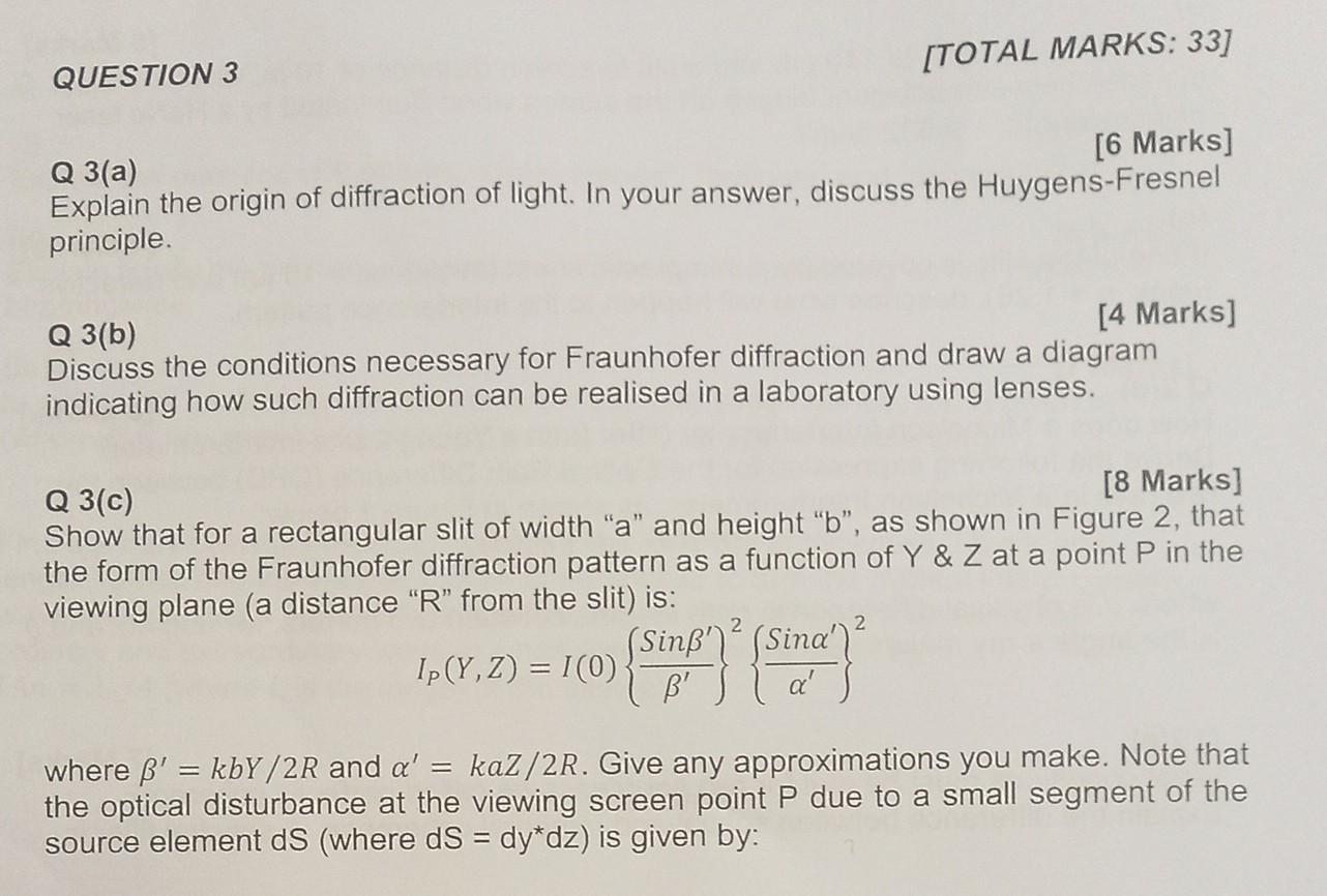 Solved Q 3(a) [6 Marks] Explain the origin of diffraction of | Chegg.com