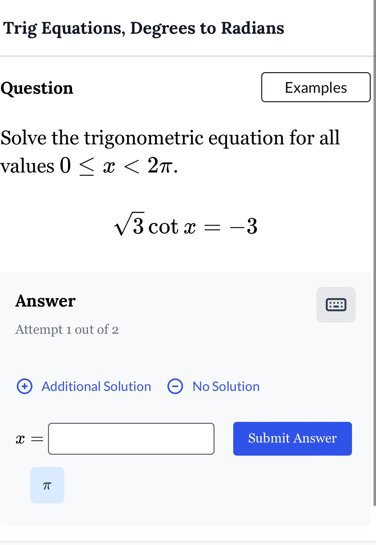 Solved Trig Equations, Degrees to RadiansQuestionSolve the | Chegg.com