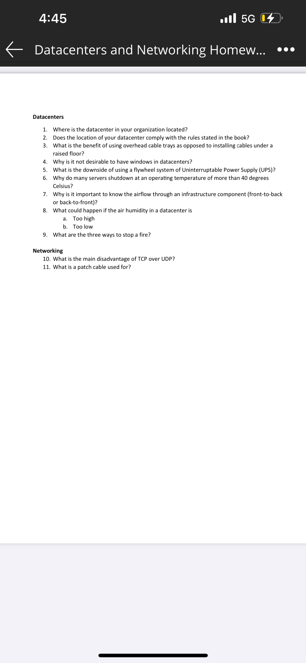 Solved 4:45.ull 5G[4)larrDatacenters and Networking | Chegg.com