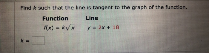 Solved Find k such that the line is tangent to the graph of | Chegg.com