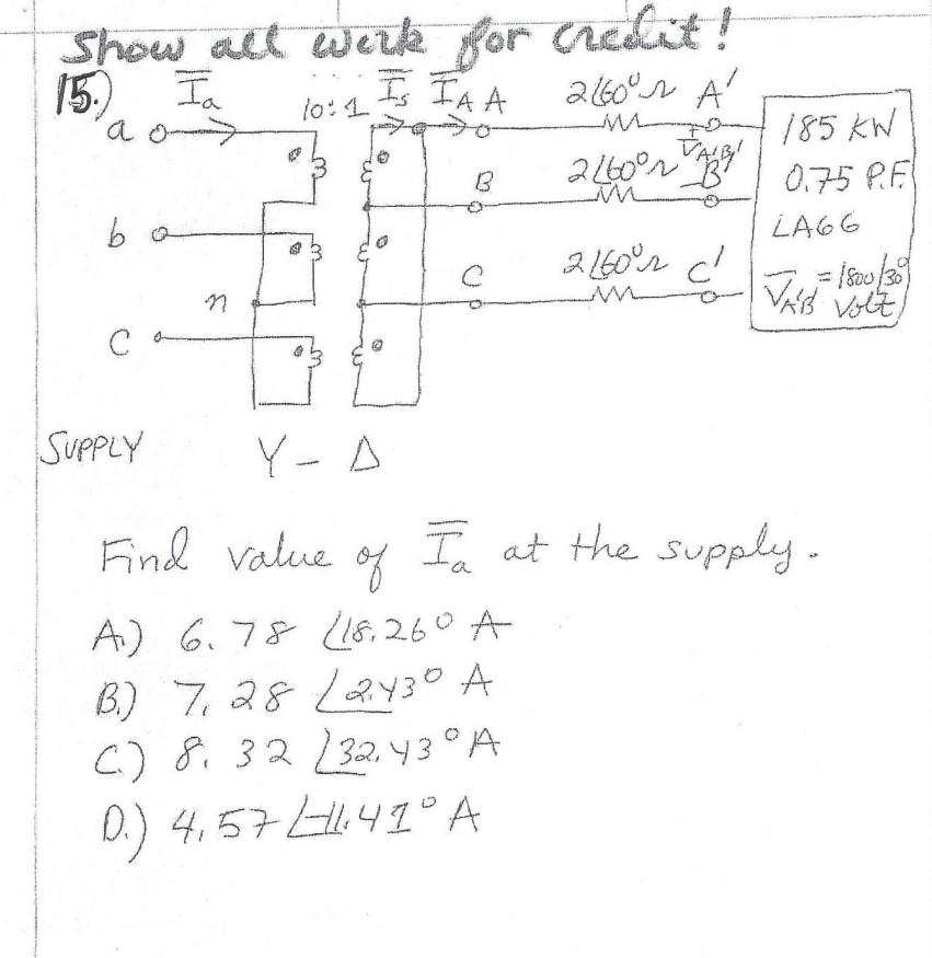 Solved Find value of Iˉa at the supply. A.) 6.78