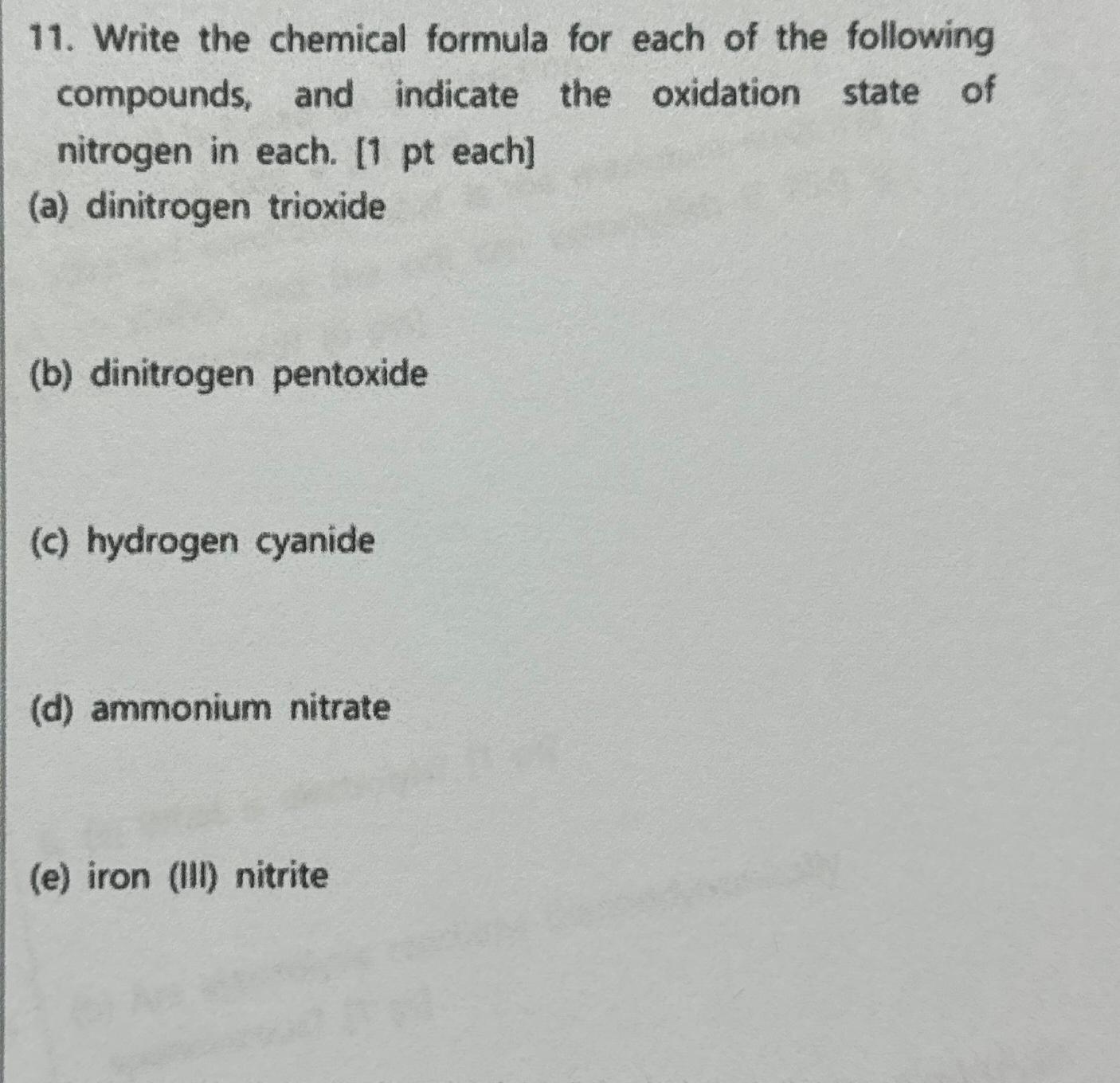 Solved Write the chemical formula for each of the following | Chegg.com