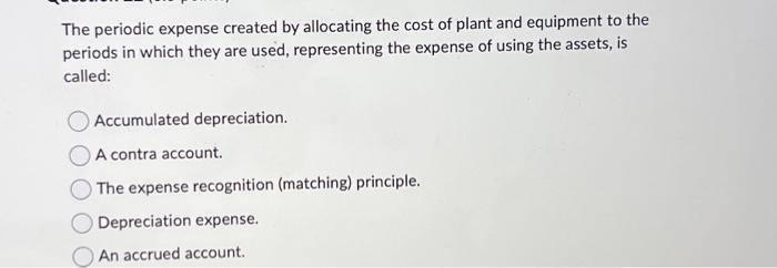 Solved The periodic expense created by allocating the cost | Chegg.com