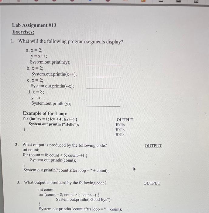 Solved a. x=2; y=x+1 System.out.println(y); b. x=2 | Chegg.com