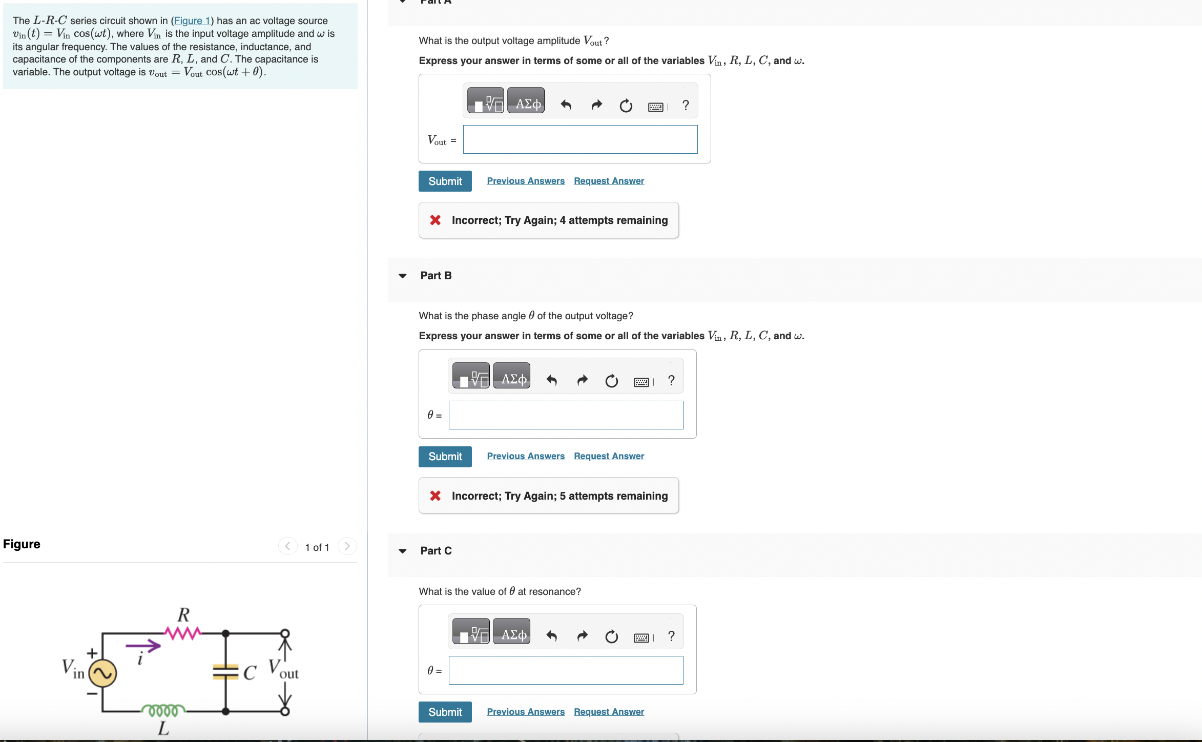 Solved The L-R-C ﻿series circuit shown in (Figure 1) ﻿has an | Chegg.com