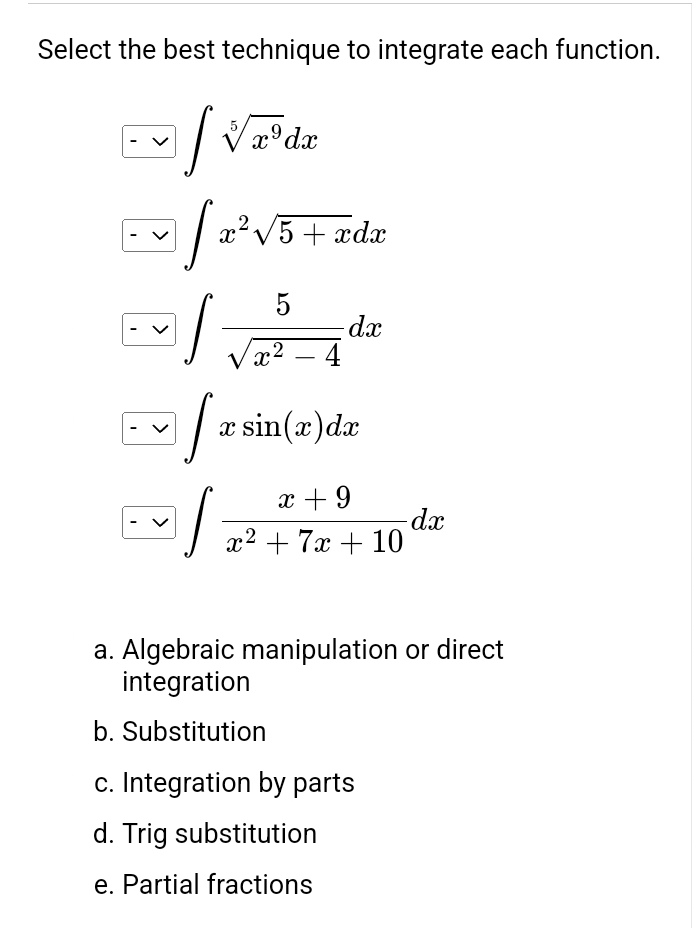 Solved Select the best technique to integrate each | Chegg.com