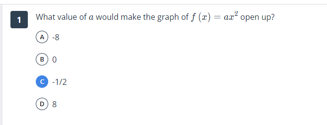 Solved 1 ﻿What value of a would make the graph of f(x)=ax2 | Chegg.com