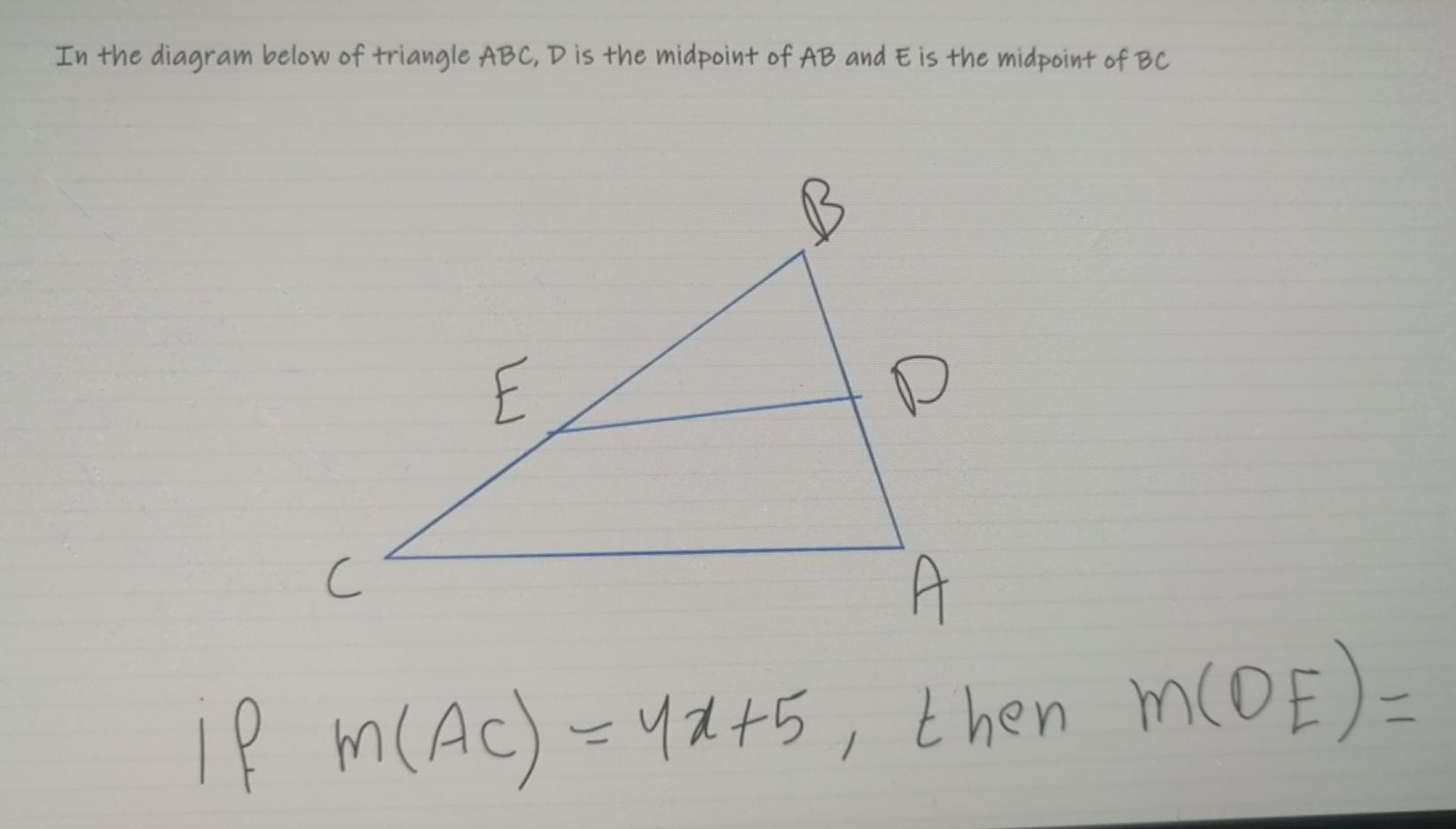 Solved In the diagram below of triangle ABC, D is the | Chegg.com