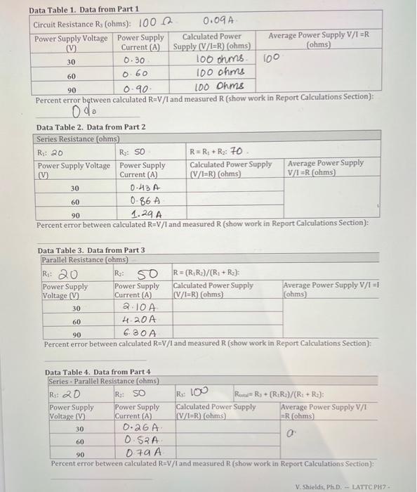 Solved calculate data table 2 , 3 and 4 . calculated power | Chegg.com