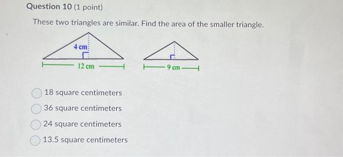 Solved these two triangles are similar. find the area of the | Chegg.com