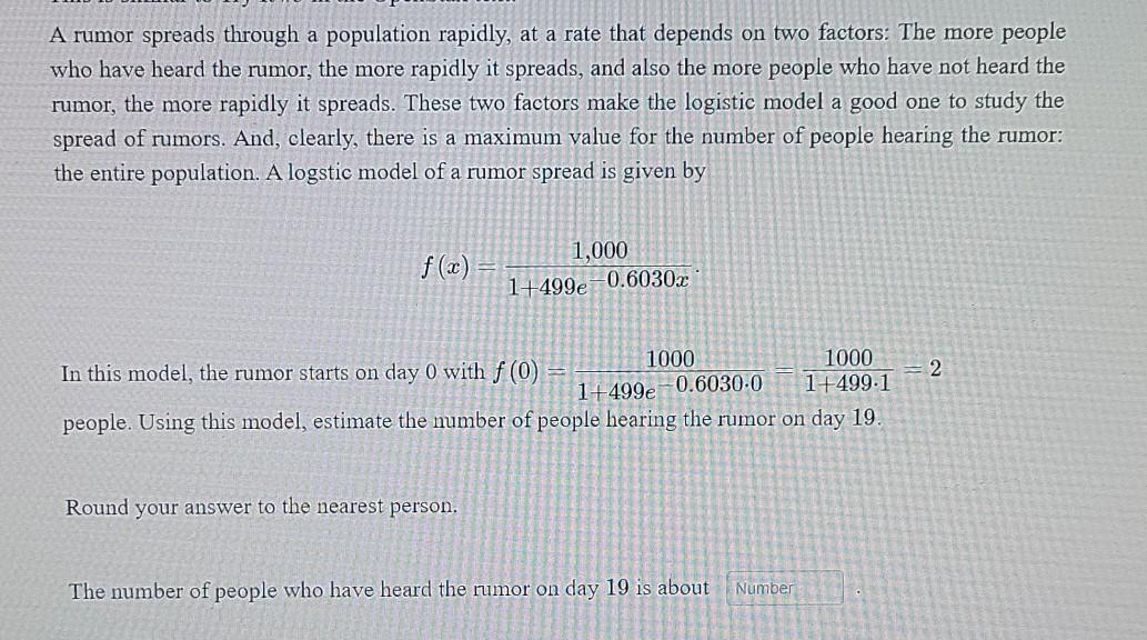 Solved A rumor spreads through a population rapidly, at a | Chegg.com