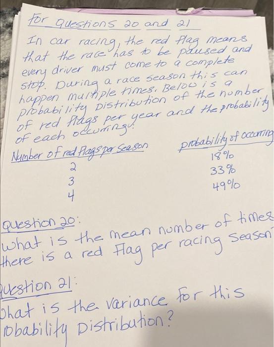 Solved For questions 20 and 21 In car racing, the red Hag | Chegg.com