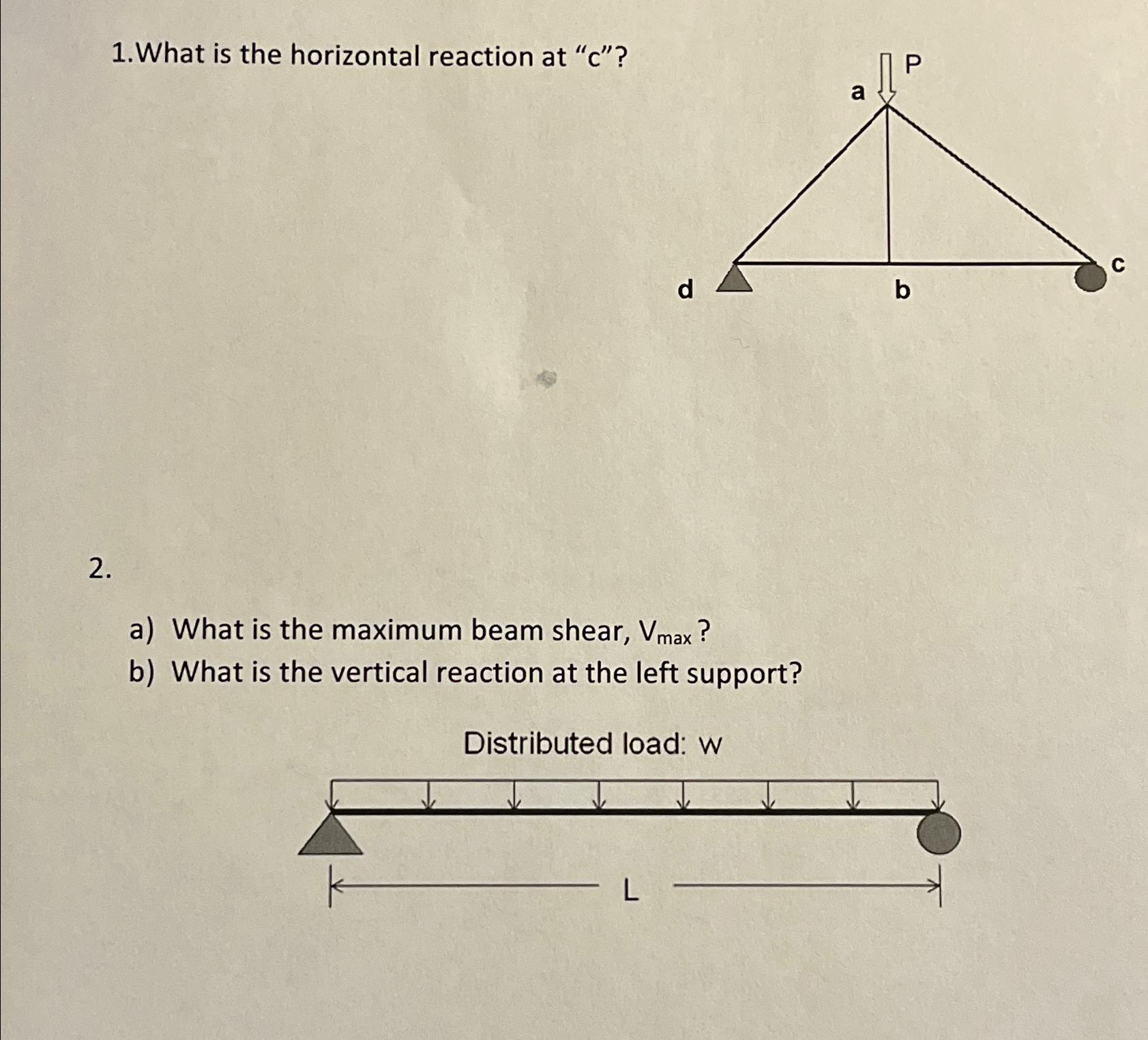 Solved 1.What is the horizontal reaction at " c "?2.a) ﻿What | Chegg.com