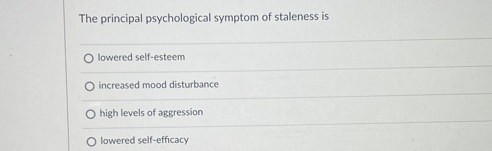 Solved The principal psychological symptom of staleness | Chegg.com