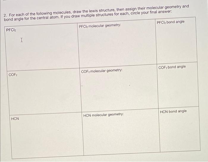 Solved 2. For each of the following molecules, draw the | Chegg.com