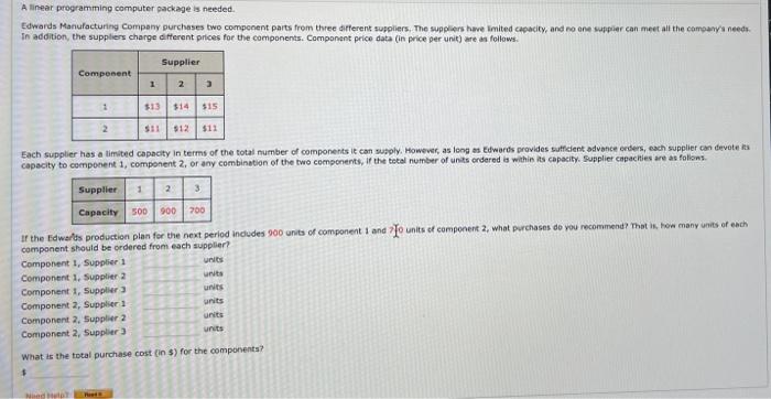 Solved A linear programming computer package is needed. | Chegg.com
