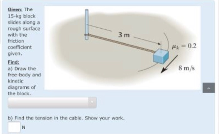 Solved 3 m Mx = 0.2 Given: The 15-kg block slides along a | Chegg.com