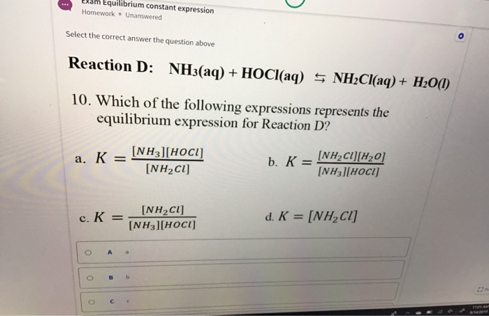 Solved Exam Equilibrium constant expression Homework . | Chegg.com