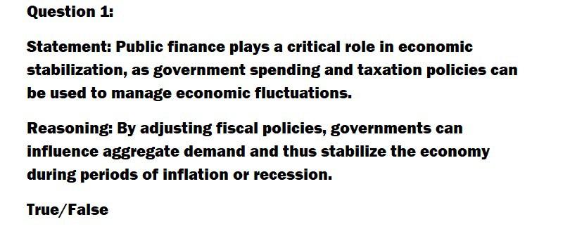 Solved Statement: Public finance plays a critical role in | Chegg.com