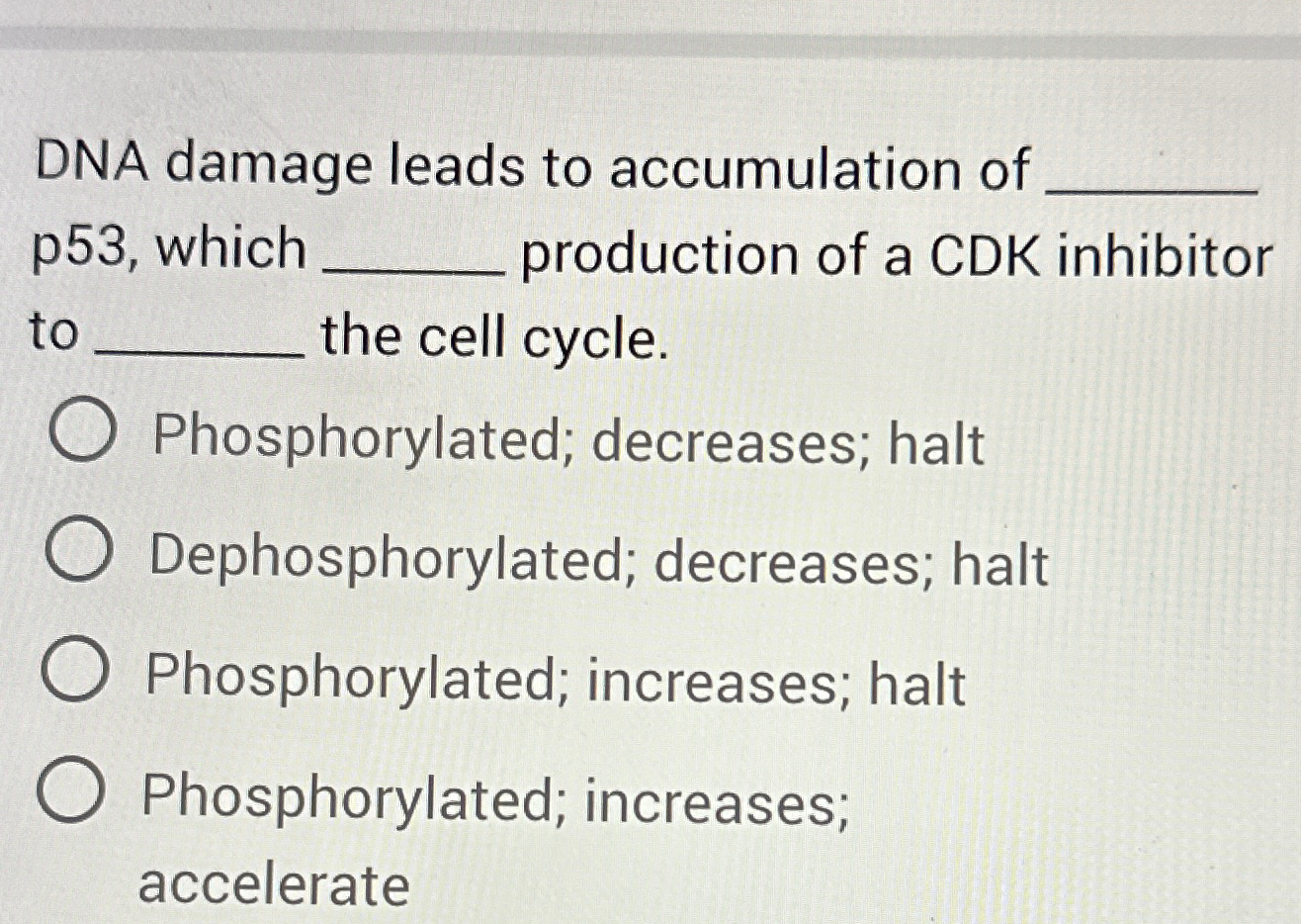 Solved DNA damage leads to accumulation of p53, ﻿which | Chegg.com