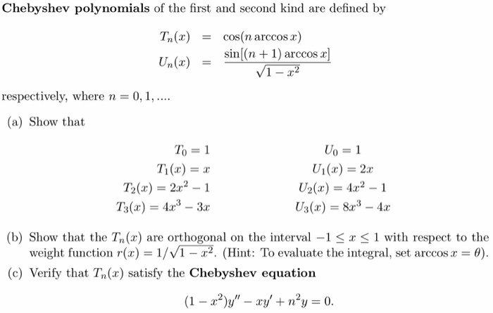 Solved Chebyshev Polynomials Of The First And Second Kind
