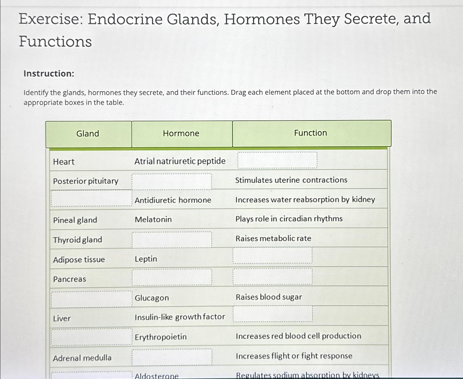 Solved Exercise: Endocrine Glands, Hormones They Secrete, | Chegg.com