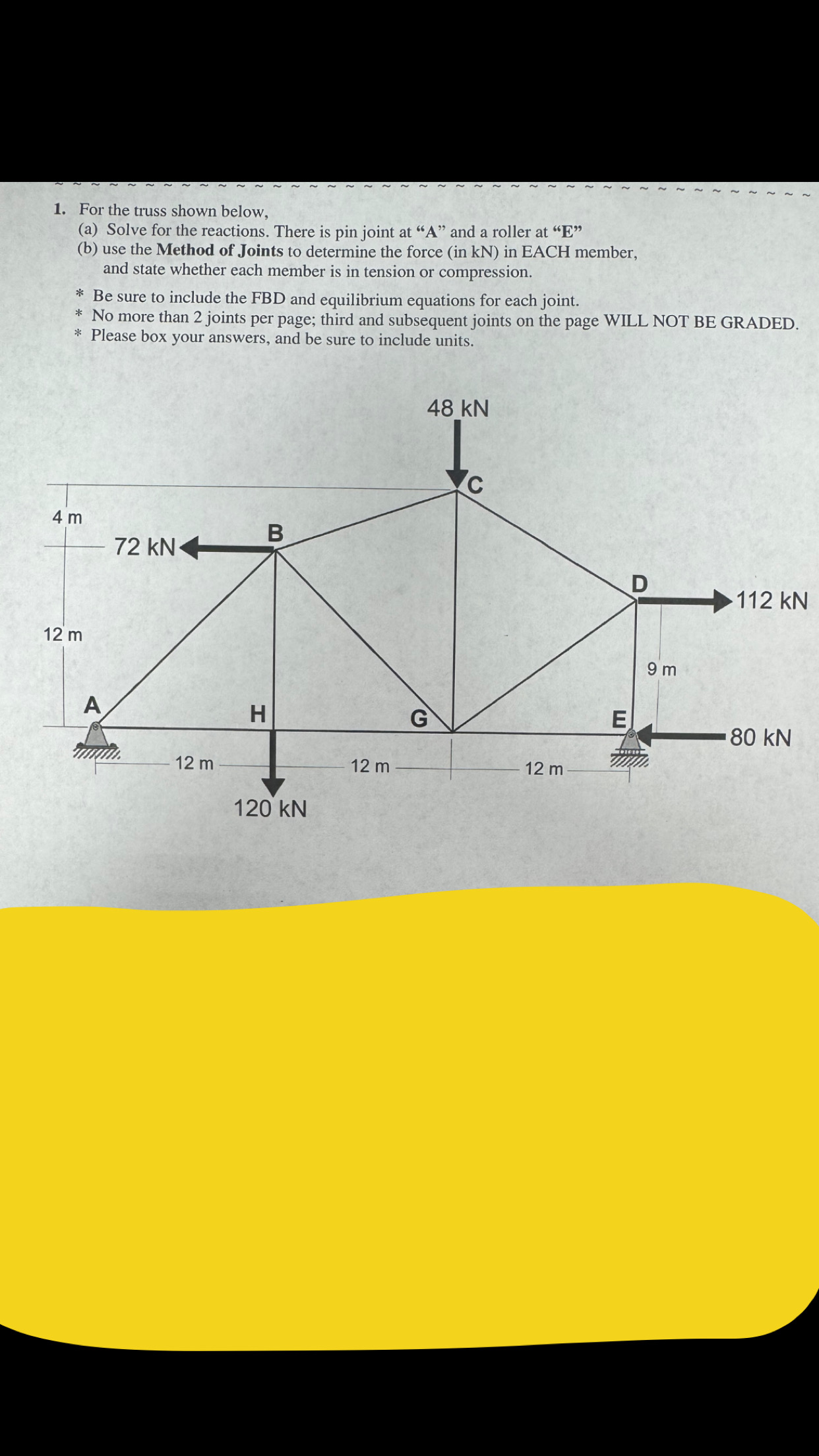Solved 1. ﻿For the truss shown below, (a) ﻿Solve for the | Chegg.com