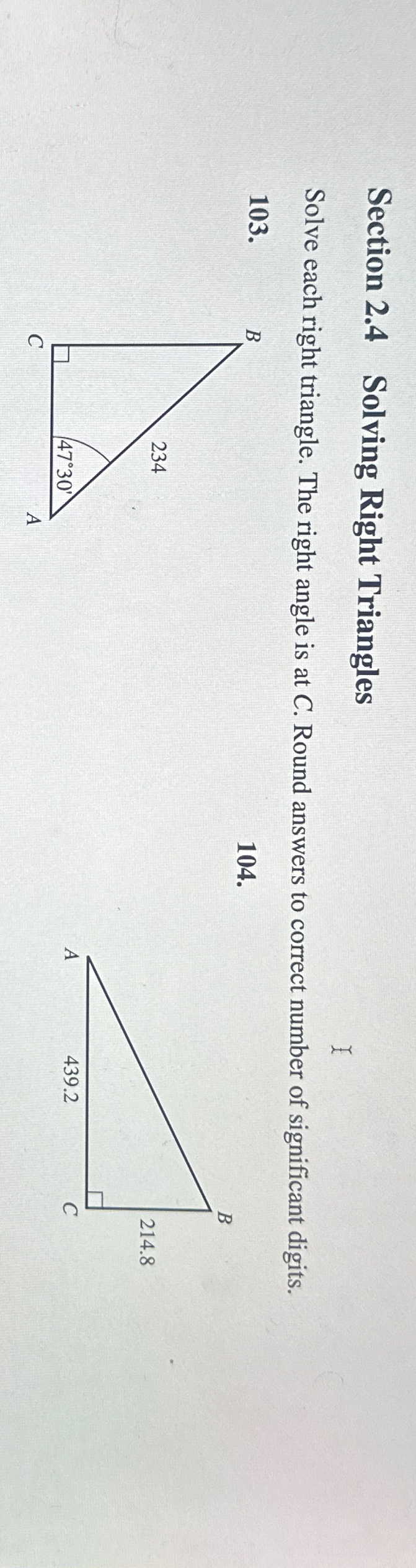 Solved Section 2.4 ﻿Solving Right TrianglesSolve each right | Chegg.com