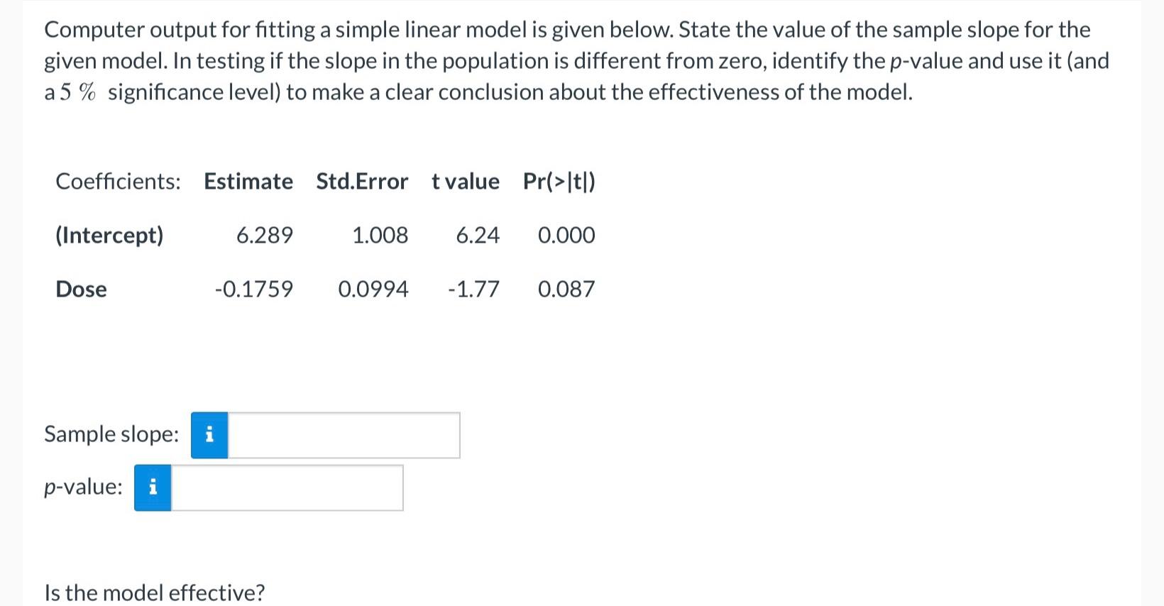 Solved Computer output for fitting a simple linear model is | Chegg.com