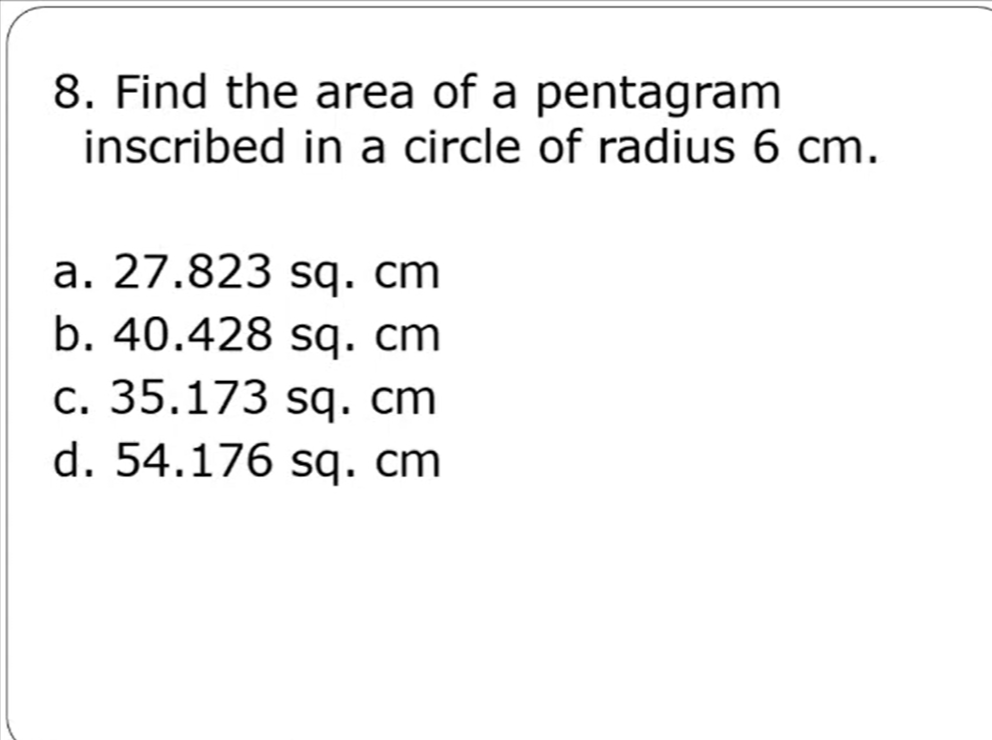 Solved 8. Find the area of a pentagram inscribed in a circle | Chegg.com