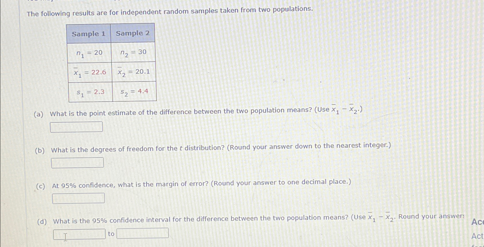 The following results are for independent random | Chegg.com